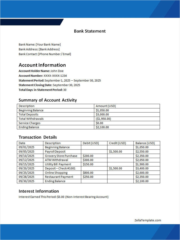 Free Bank Statement Template (Word)