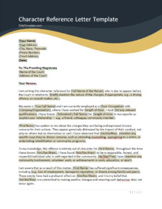 Free Character Reference Letter Template