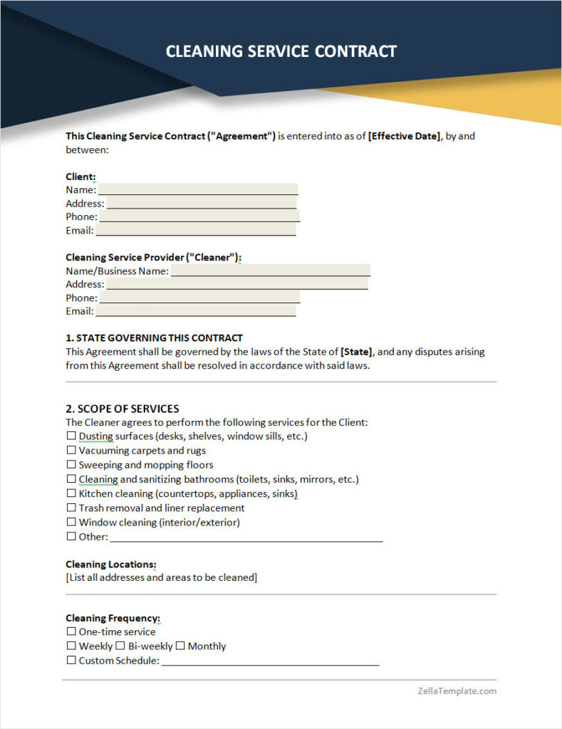 Free Cleaning Service Contract Template