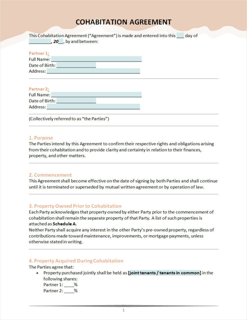 Free Cohabitation Agreement Template