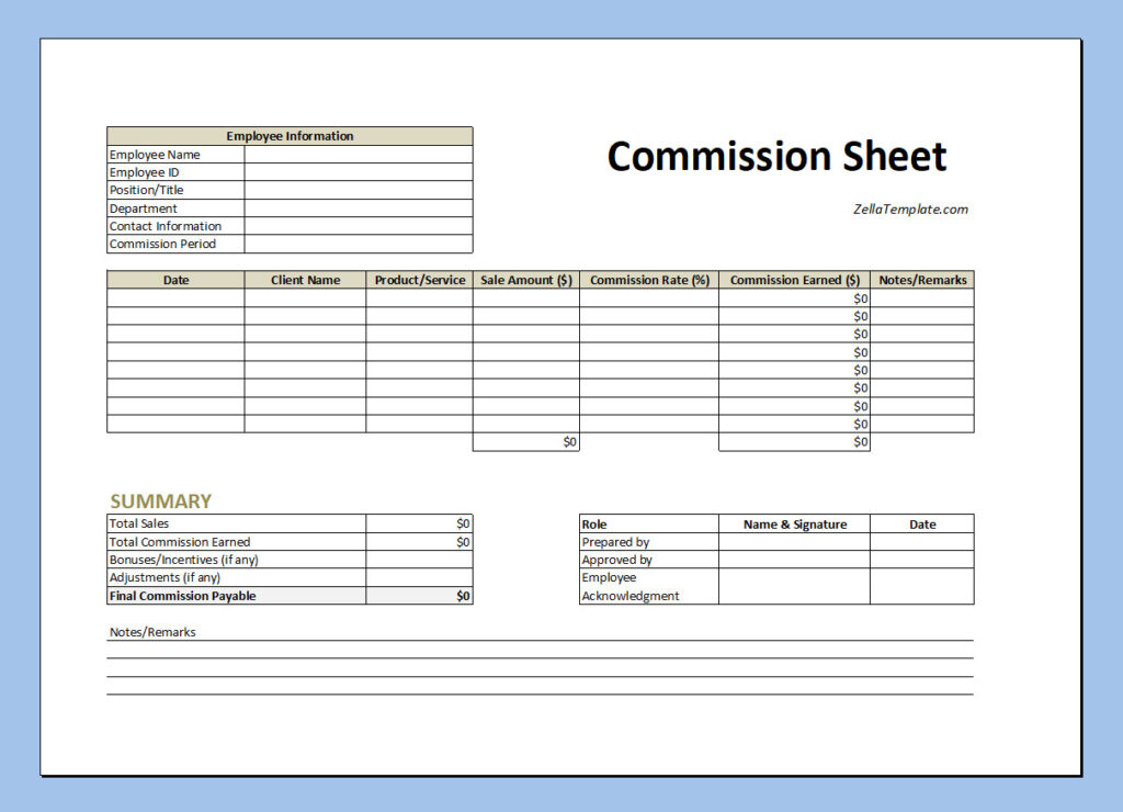 Free Commission Sheet Template (Excel)
