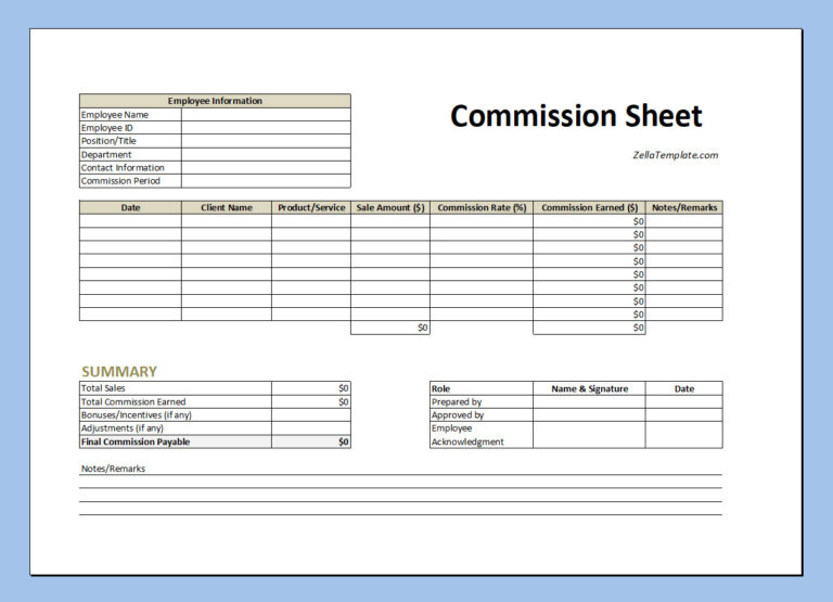 Free Commission Sheet Template (Excel)
