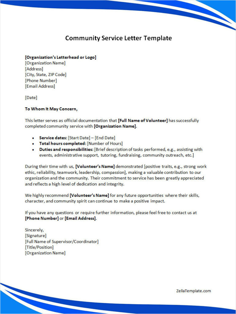 Free Community Service Letter Template (Word)