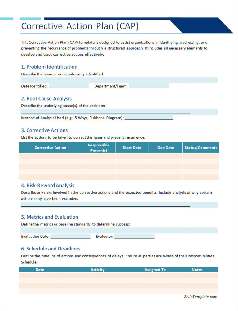 Free Corrective Action Plan Template