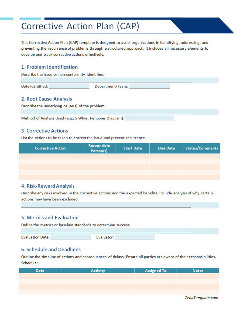 Free Corrective Action Plan Template
