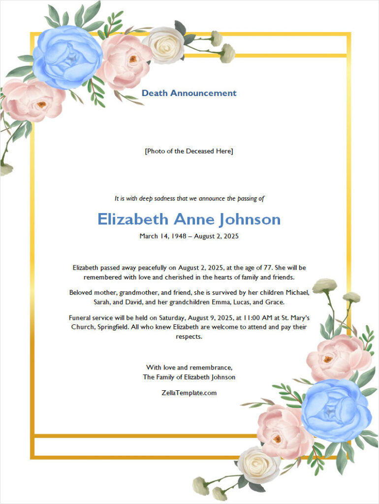 Free Death Announcement Template (Word)