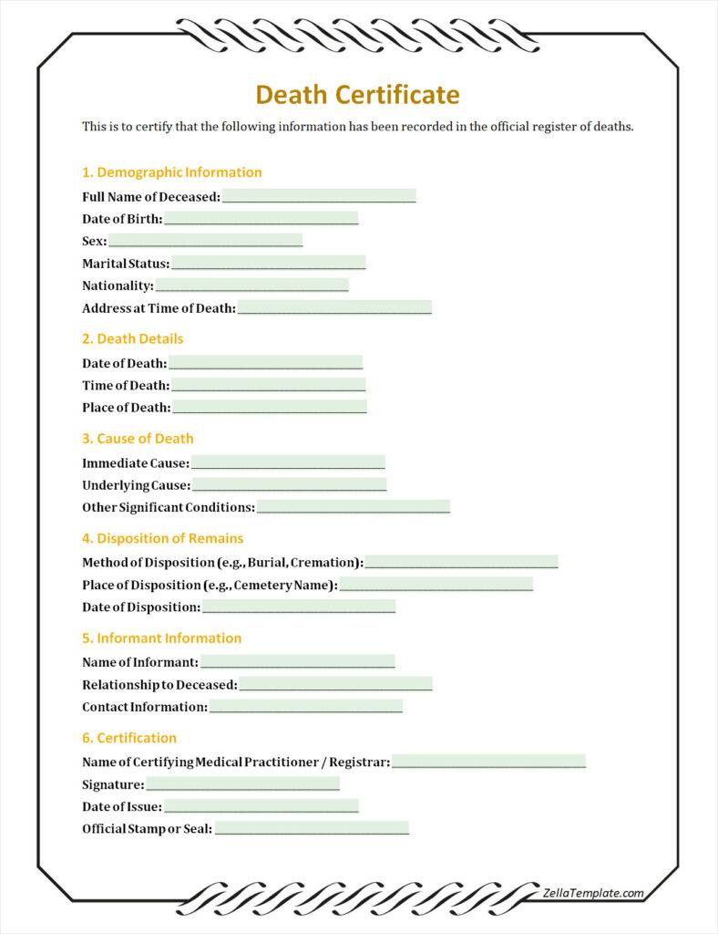 Free Blank Death Certificate Template
