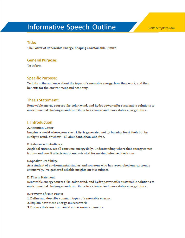 Editable Informative Speech Outline Template