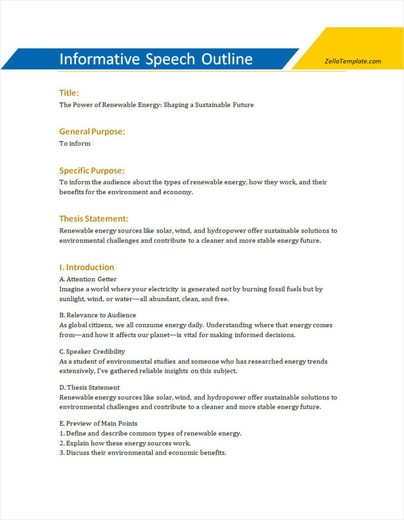 Editable Informative Speech Outline Template