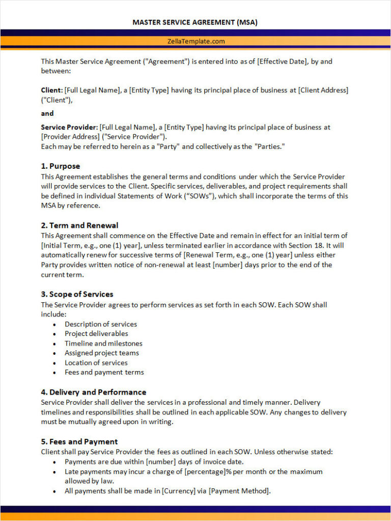 Free Master Service Agreement Template (MSA)