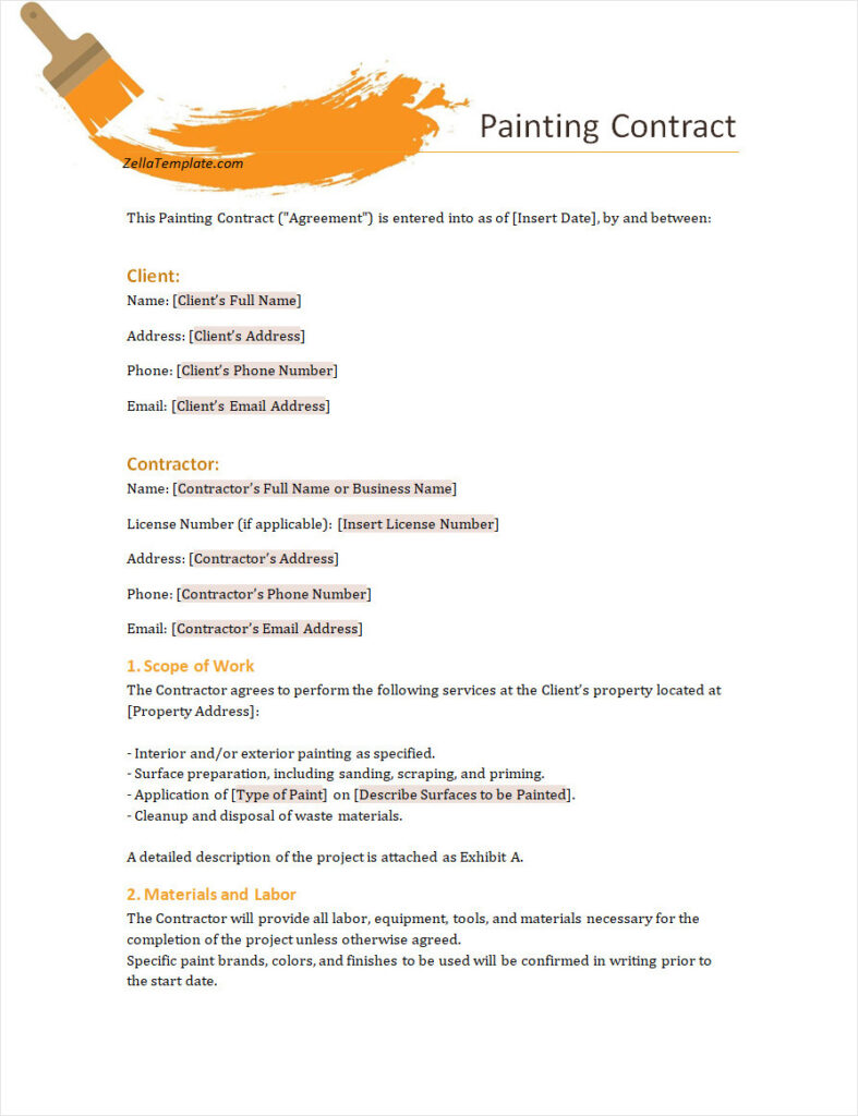 Free Editable Painting Contract Template