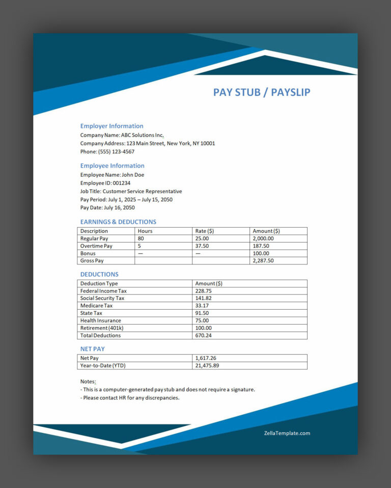 Free Customizable Pay Stub Template