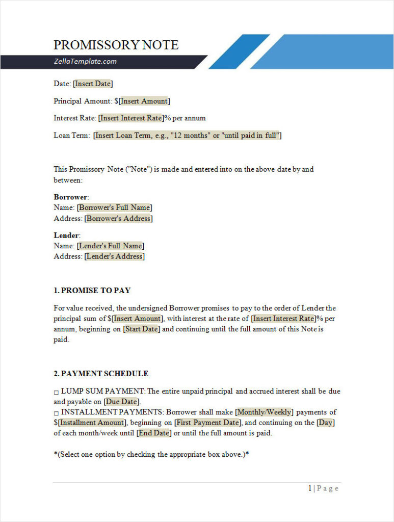 Free Customizable Promissory Note Template