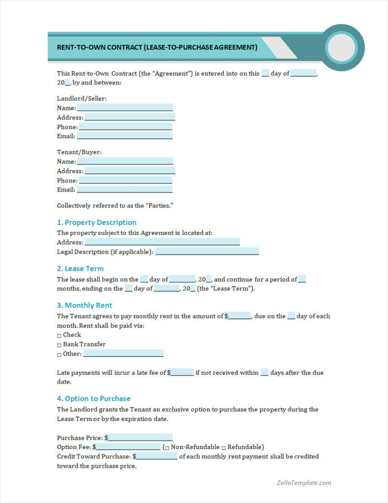 Free Rent-To-Own Contract Template