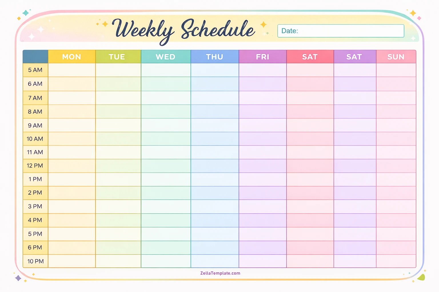 Weekly Schedule Template with Hours
