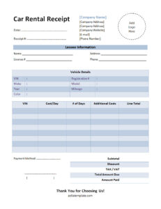 Free Printable Car Rental Receipt Template