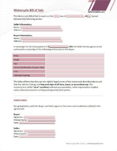 Free Printable Motorcycle Bill of Sale Template